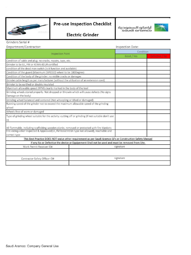 Grinder Checklist | PDF
