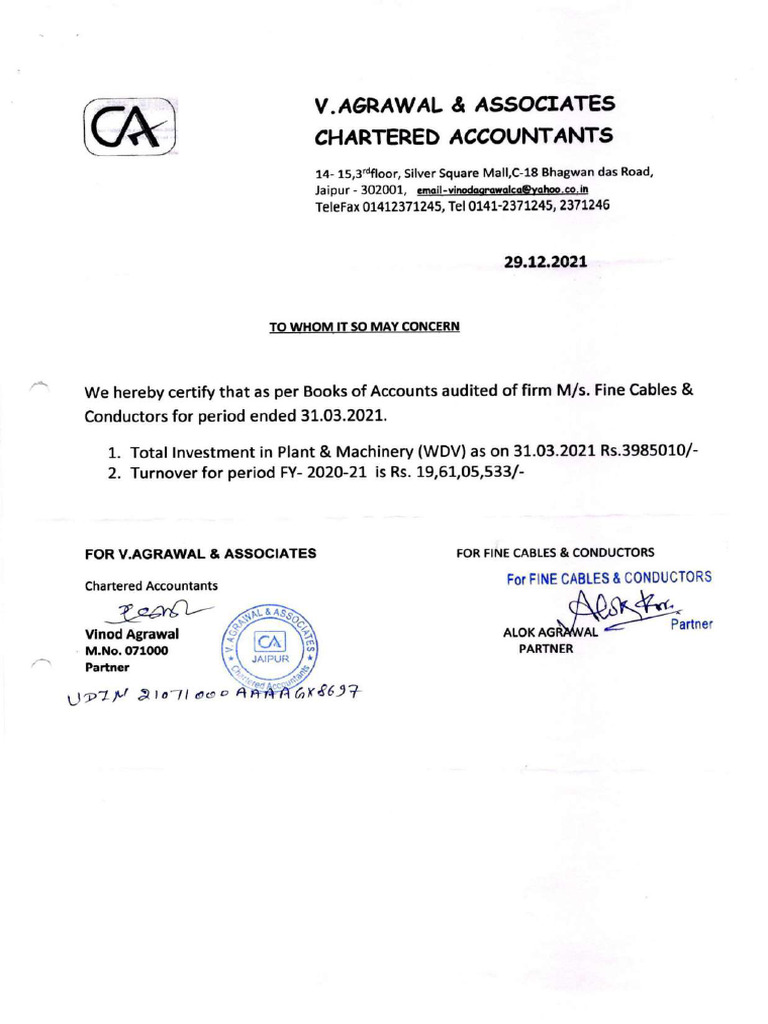 Turnover Certificate 2020-21 | PDF