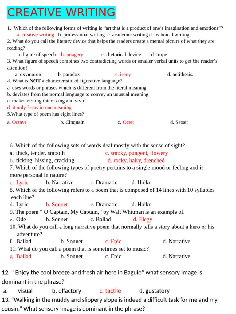 A. Creative Writing | PDF | Poetry | Senses