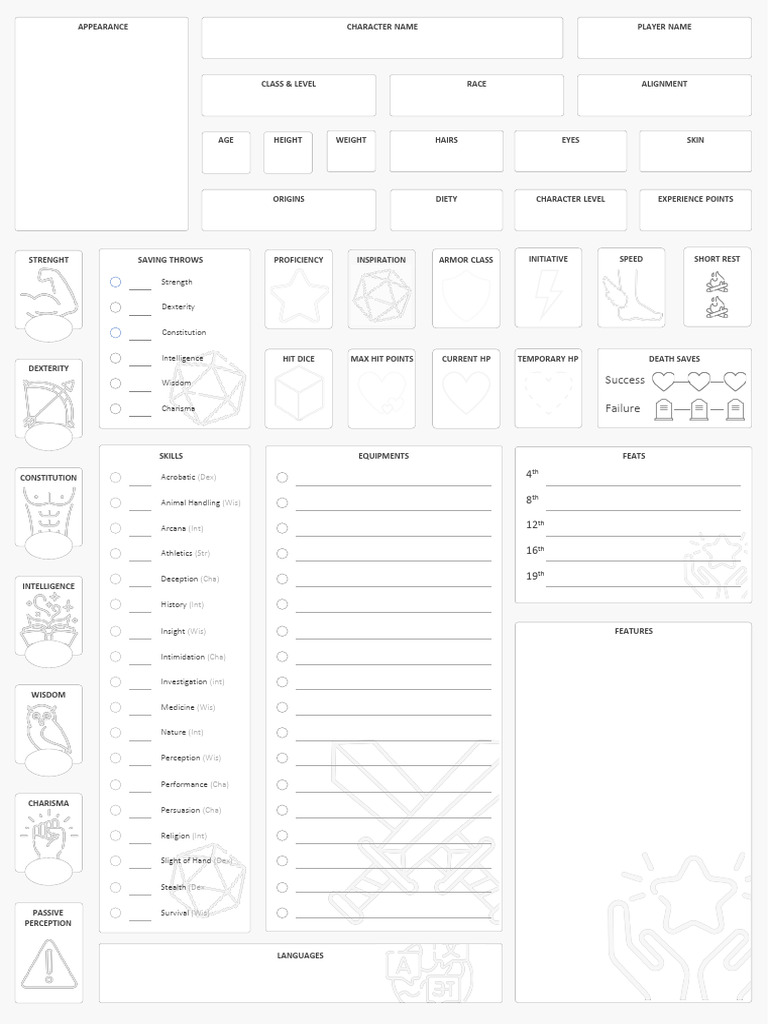 D&D 5E Blank Character Sheet PDF | PDF | Gaming | Tabletop Games