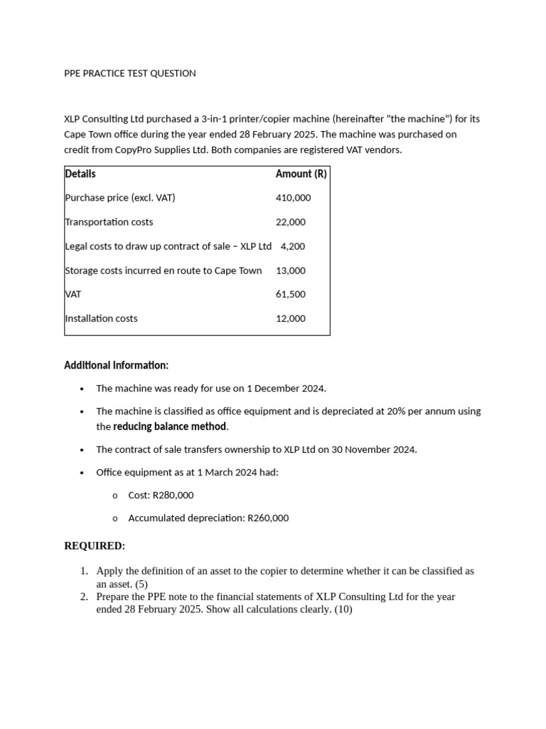 Ppe Practice Test Question | PDF | Expense | Depreciation
