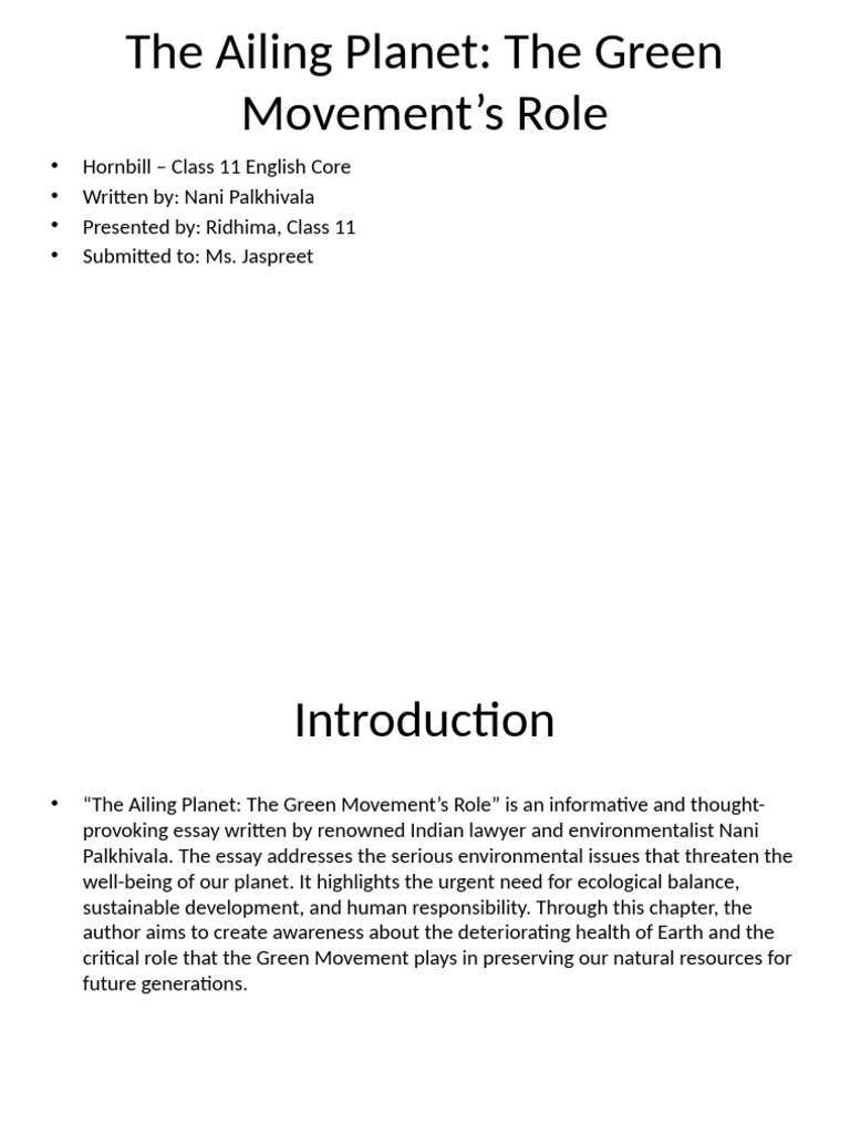 The Ailing Planet: Green Movement's Role | PDF | Sustainability ...