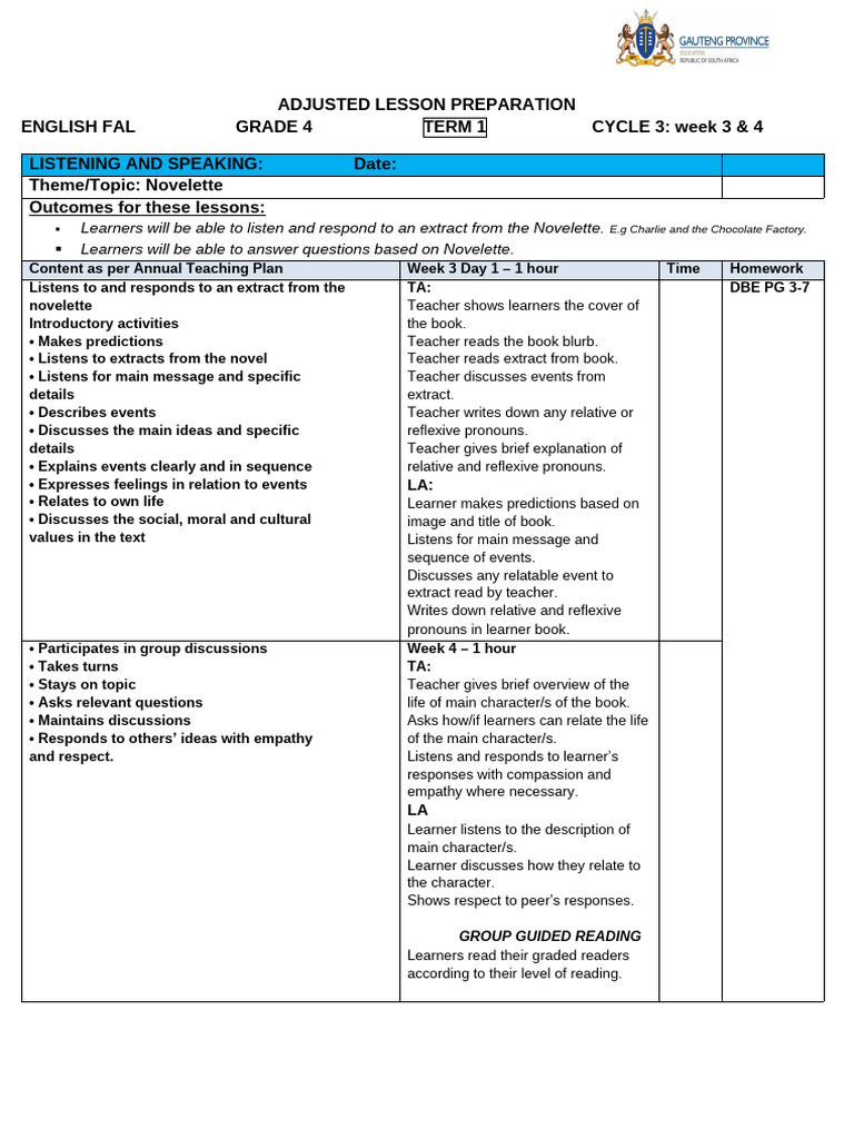 G4 T1 WK 3-4 Lesson Plan | PDF | Verb | Grammatical Tense