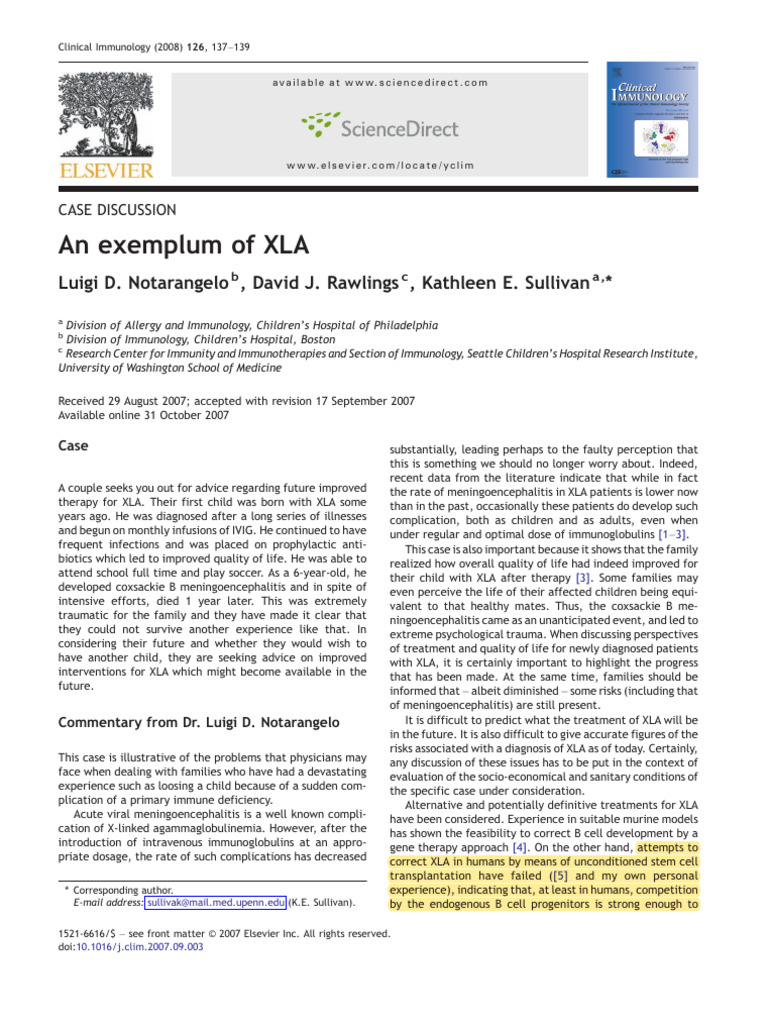 An Exemplum of XLA - Rawlings 2008 | PDF | Hematopoietic Stem Cell ...