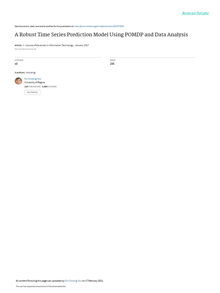 A Robust Time Series Prediction Model Using POMDP | PDF | Exchange Traded Fund | Investment Fund