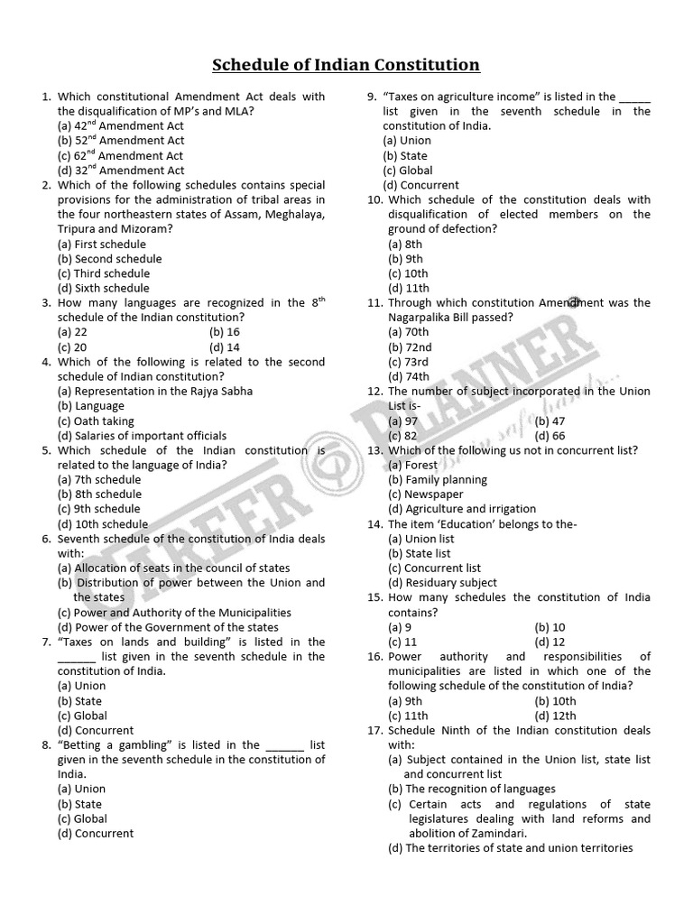 Indian Constitution Schedules Overview | PDF | Legal Documents | Government