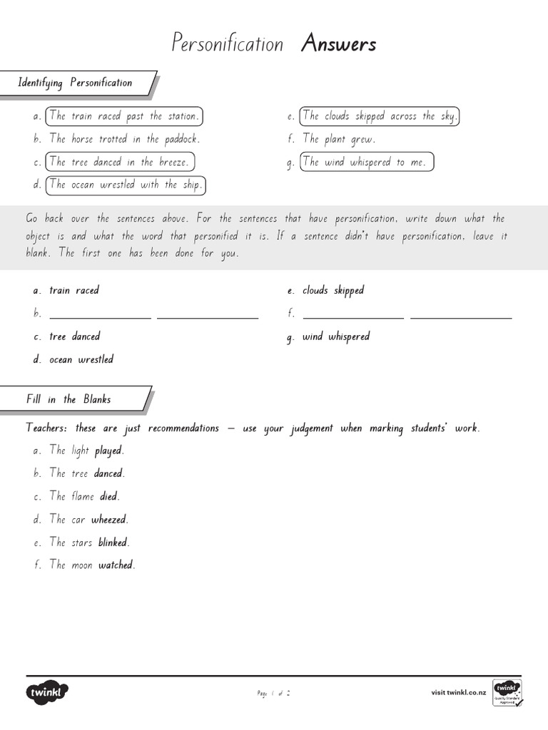 Personification Worksheet Answers | PDF