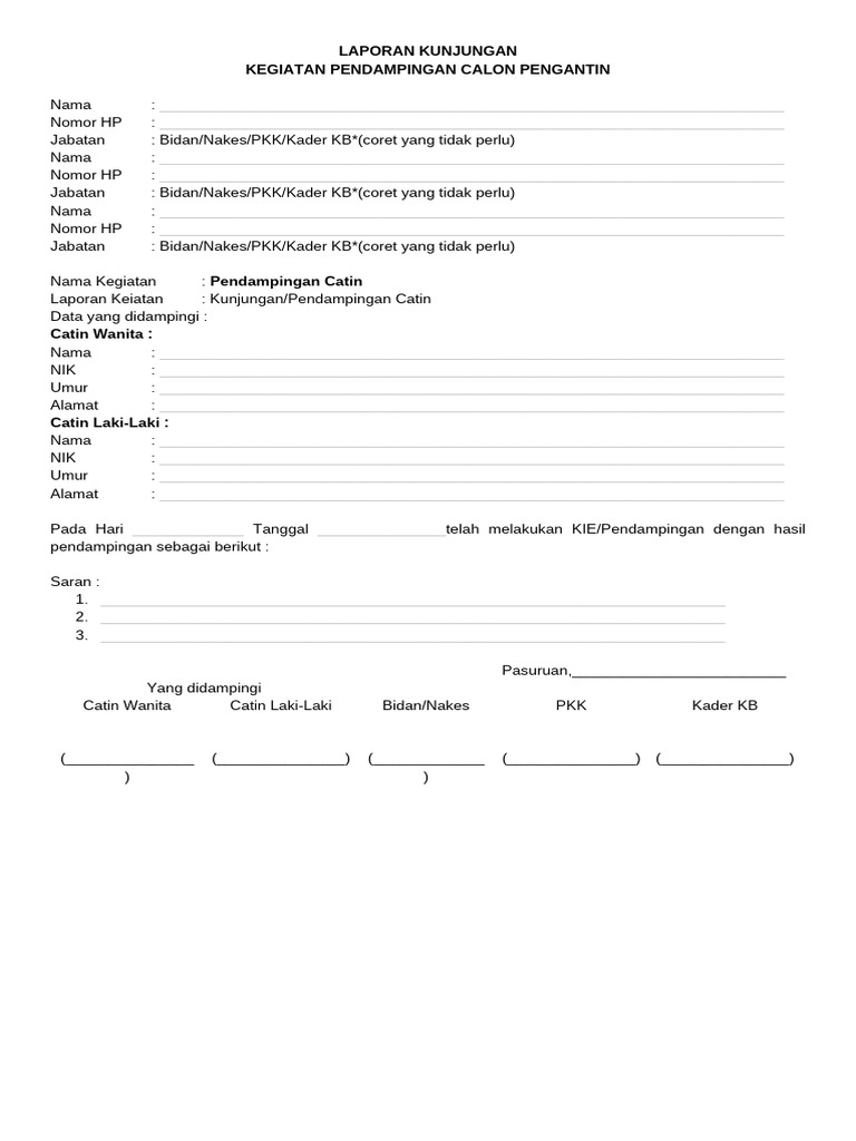 Form Laporan Kunjungan TPK | PDF