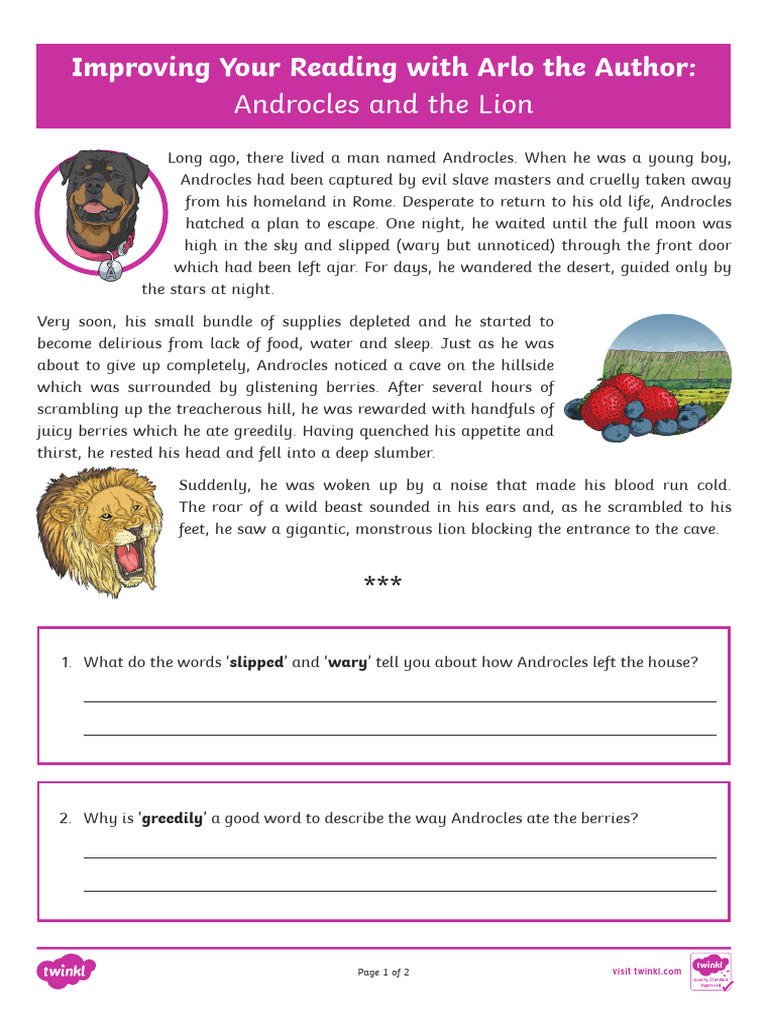 Improving Your Reading Skills With Arlo The Author Androcles and The ...