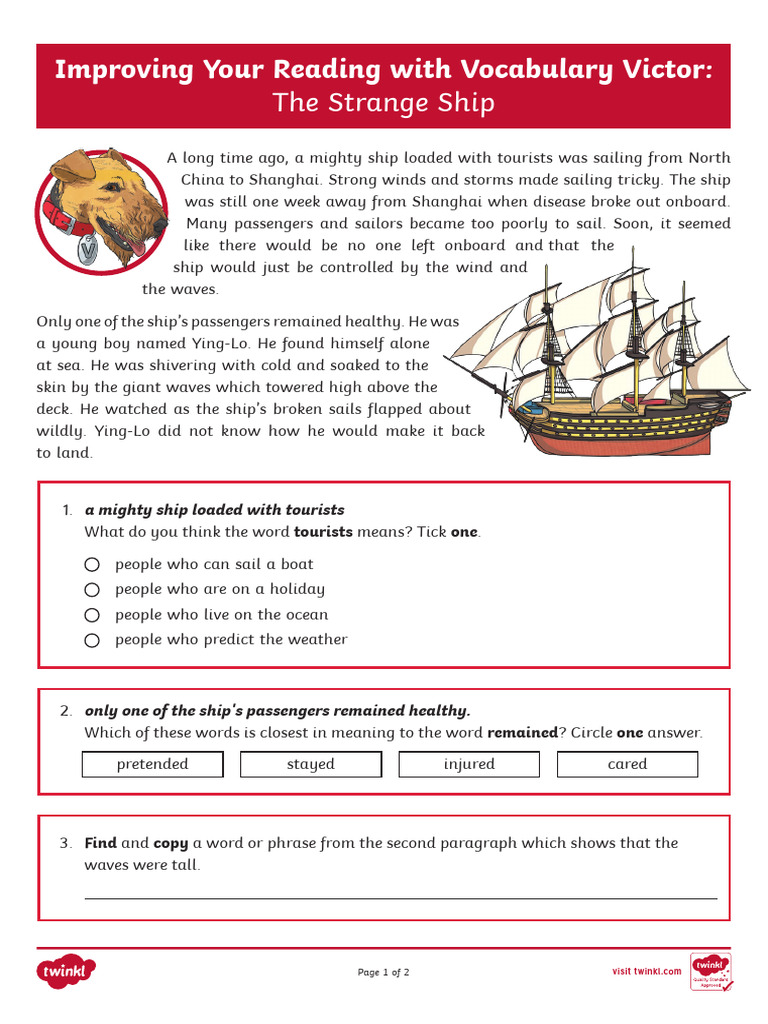 Improving Your Reading Skills Vocabulary Victor The Strange Ship | PDF ...