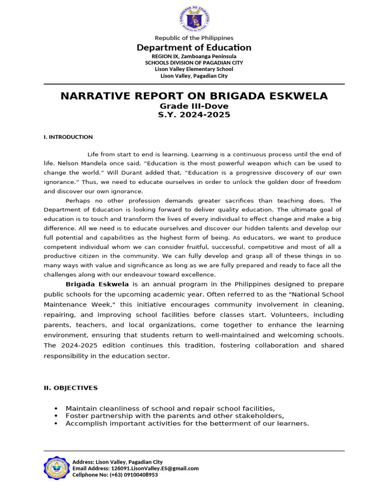 Sample Brigada Accomplishment | PDF | Learning