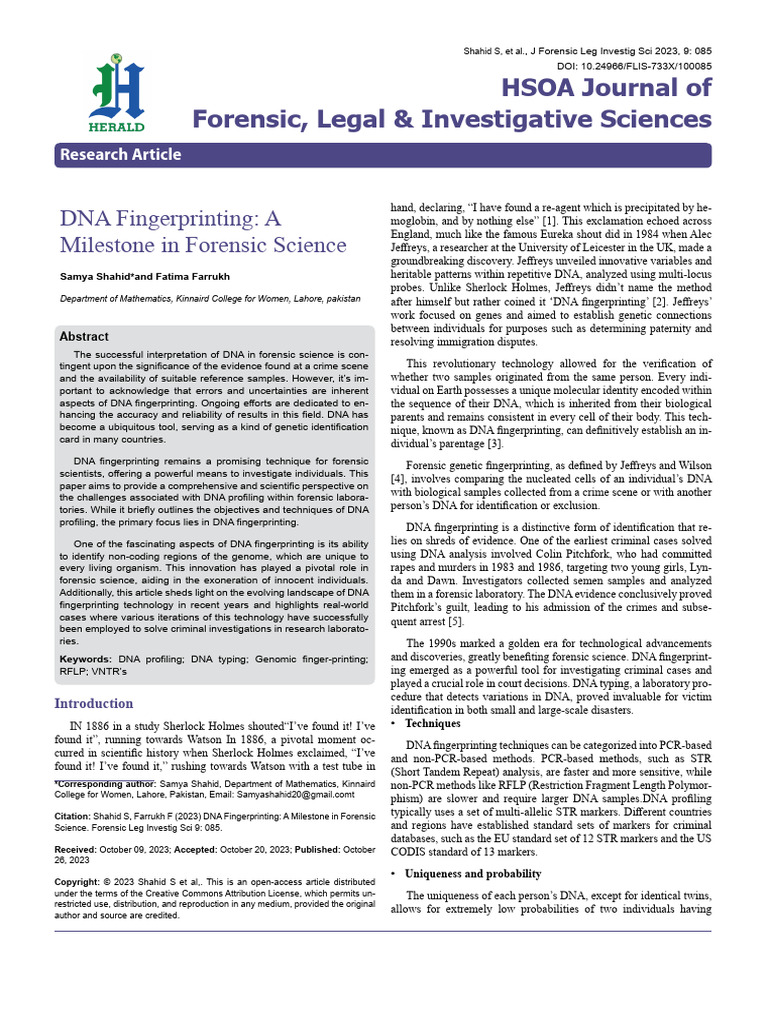 DNA Fingerprinting in Forensic Science | PDF | Dna Profiling | Forensic ...