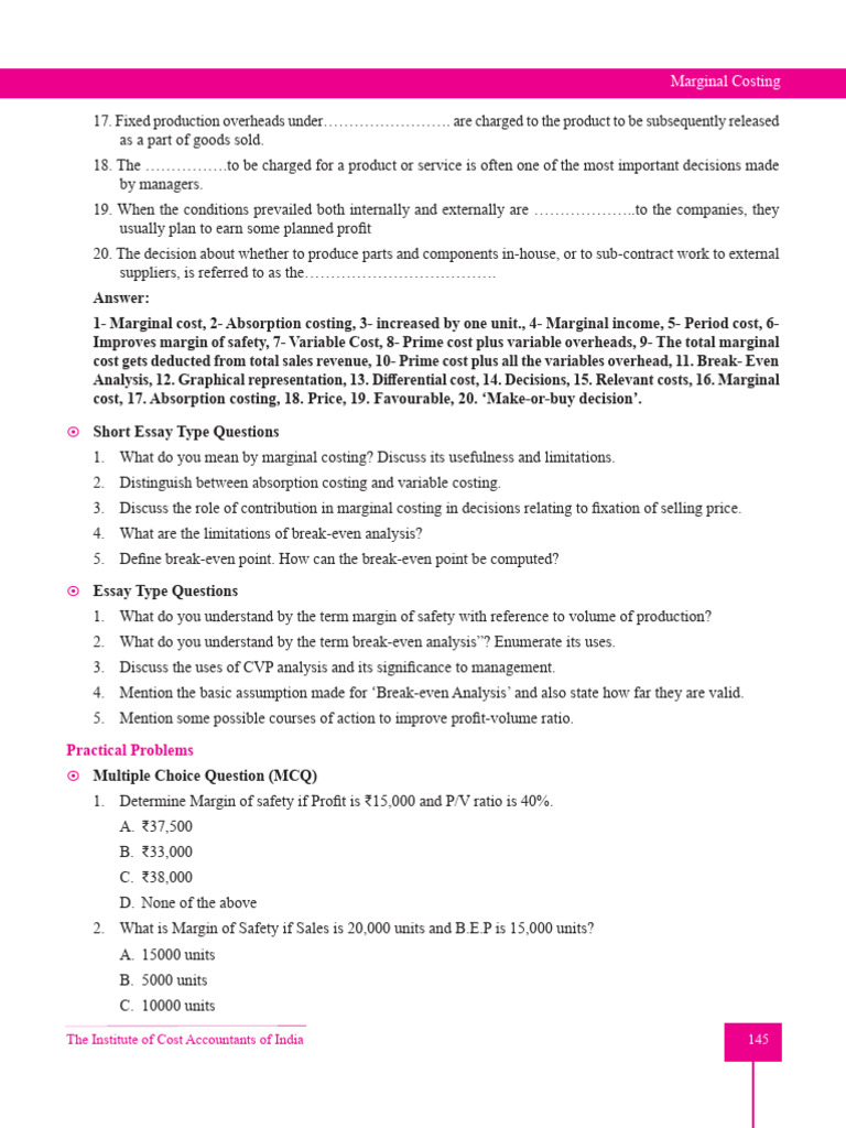 Module 4 - Applications of Marginal Costing in Short Term Decision Making | PDF | Business ...