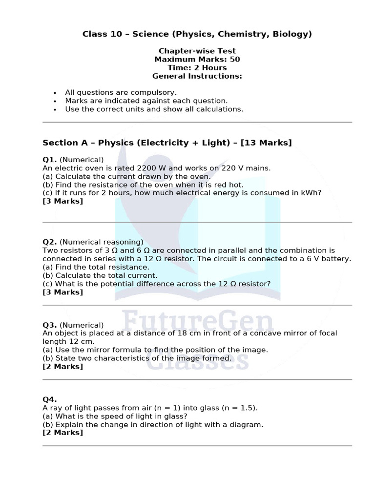 Class 10 Science Question Paper | PDF | Chemical Reactions | Cellular ...
