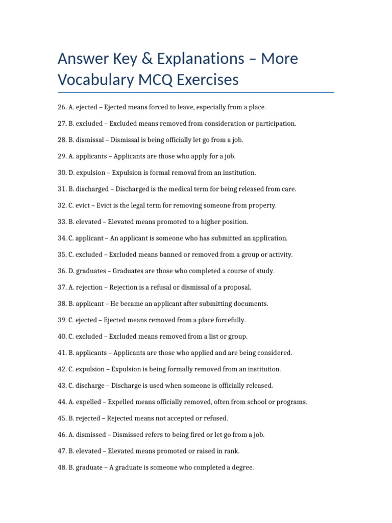 Vocabulary More Answer Key | PDF