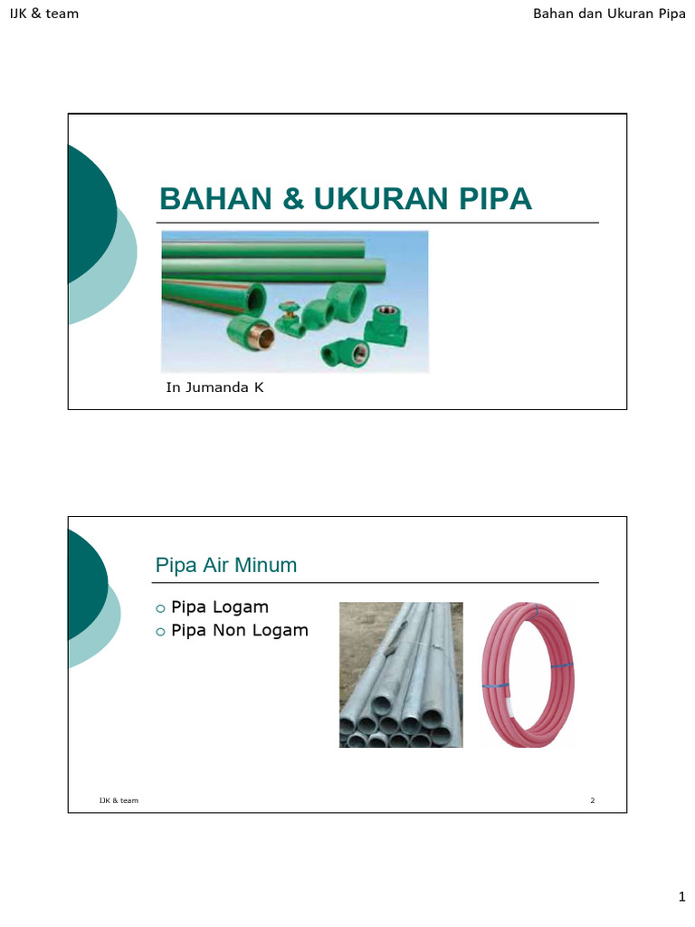 Bahan dan Ukuran Pipa Air Minum | PDF