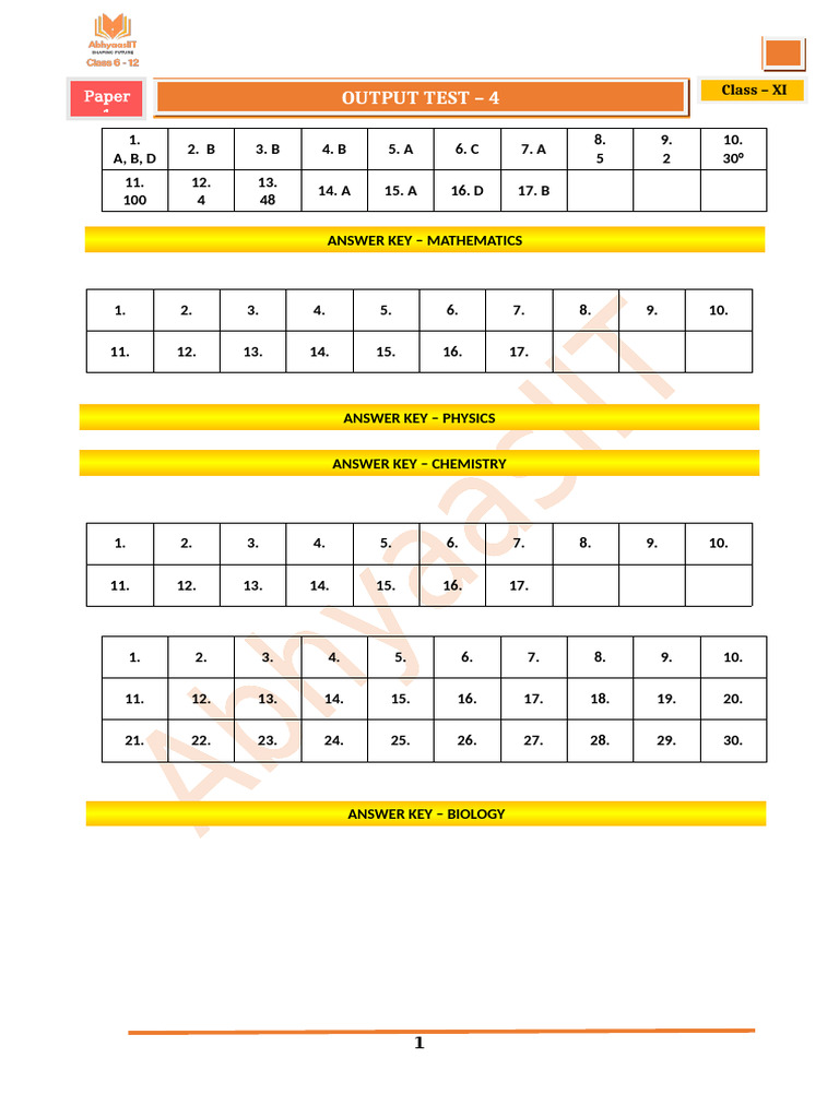 Class 11 Answer Key Collection | PDF