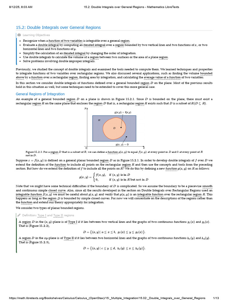 15.2 - Double Integrals Over General Regions - Mathematics LibreTexts | PDF | Integral ...