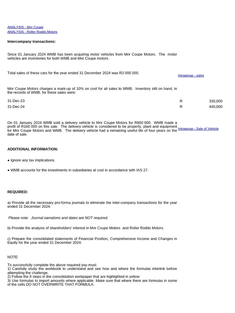 WMB Motors Intercompany Transactions Analysis | PDF | Equity (Finance ...