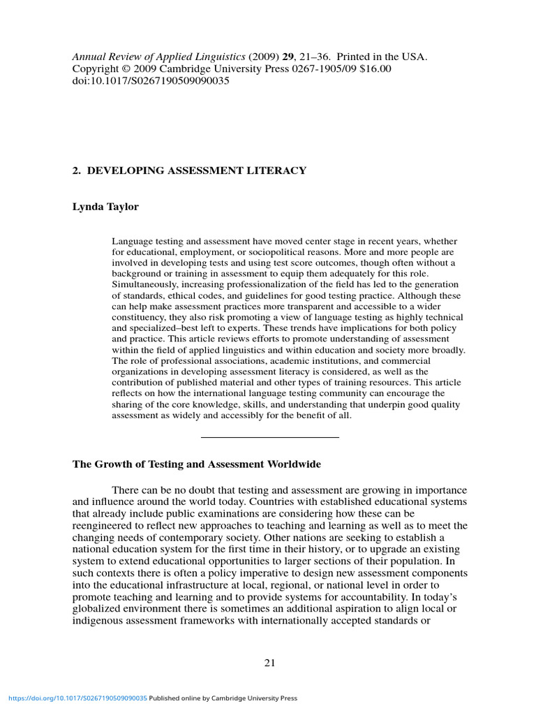 Developing Assessment Literacy | PDF | Educational Assessment | Literacy