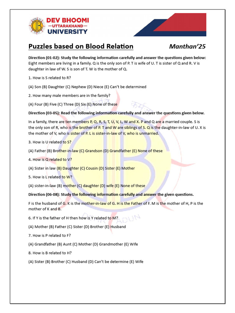Blood Relation Puzzles with Answers | PDF | Chess Theory | Chess