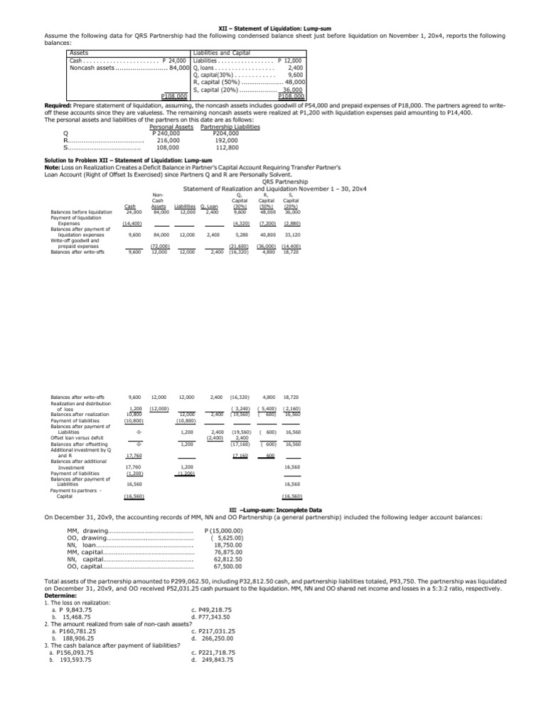 Statement of Partnership Liquidation | PDF | Balance Sheet | Money