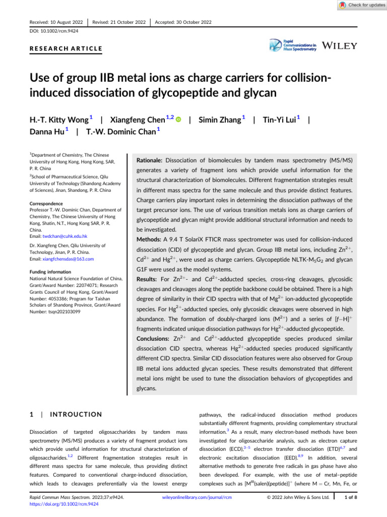 Rapid Comm Mass Spectrometry - 2022 - Wong - Use of Group IIB Metal ...