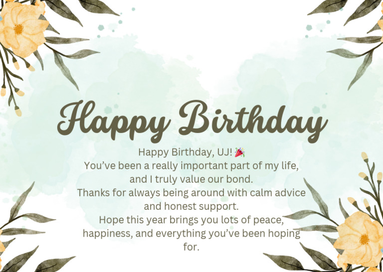 Green and White Watercolor Floral Simple Happy Birthday Card | PDF