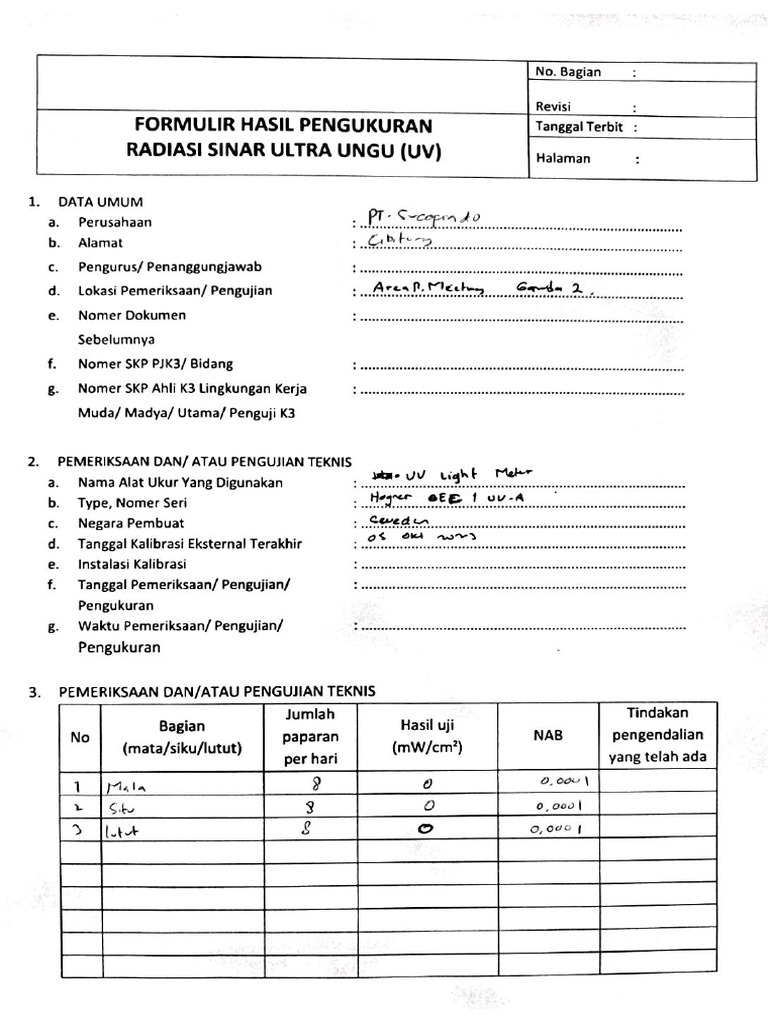 Formulir Hasil Pengukuran Radiasi Sinar Ultraviolet | PDF