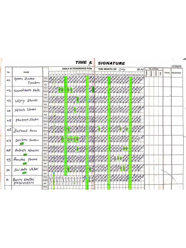 Yash Attendance July 2025 | PDF