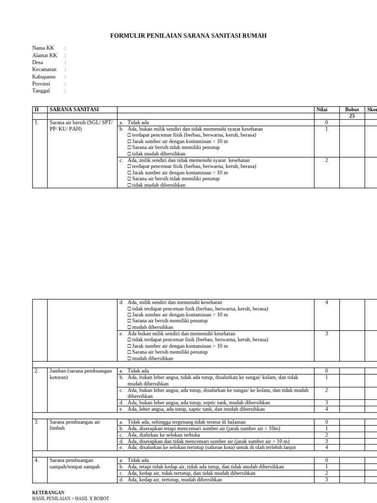 Revisi Form Sarana Sanitasi Pemukiman - Revisi | PDF