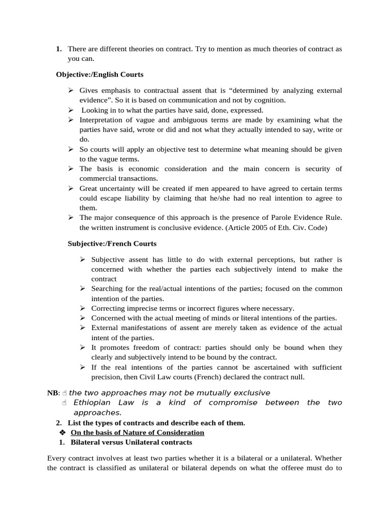 Theories of Contract Law Explained | PDF | Offer And Acceptance | Intention