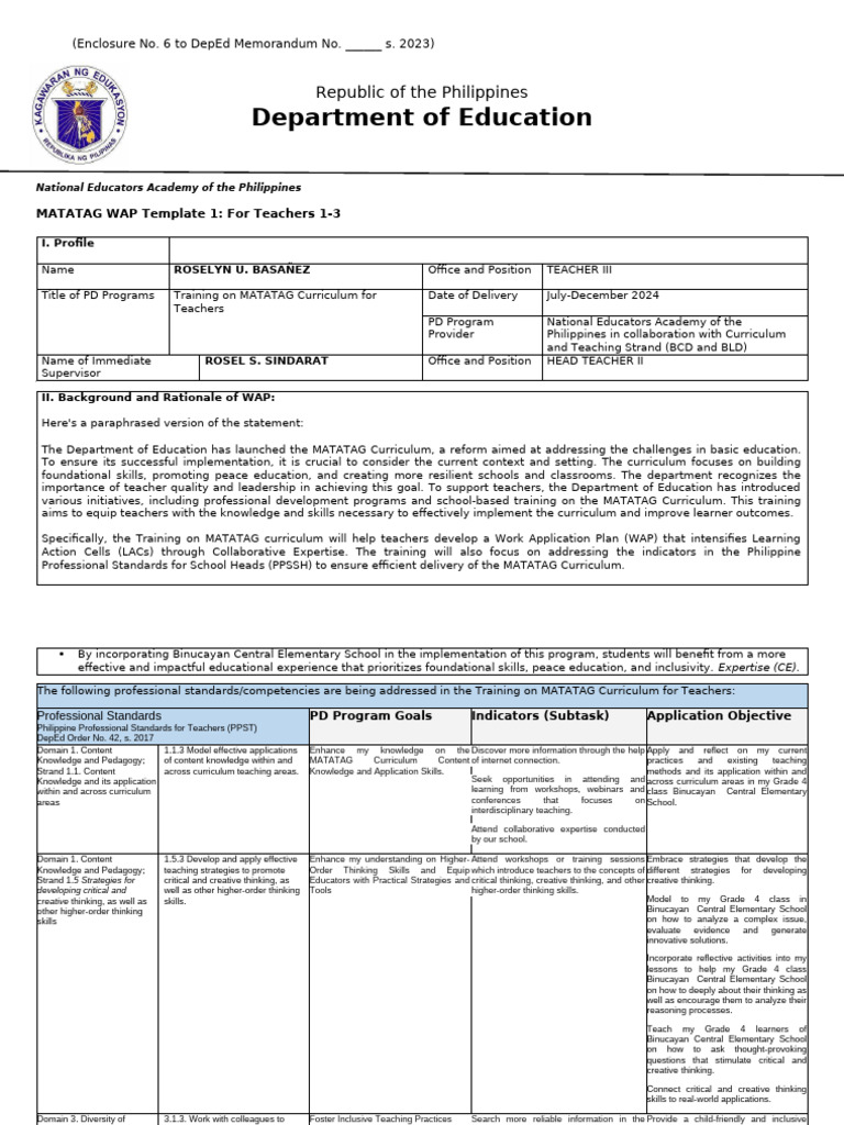 Working action Plan-BASANEZ ROSELYN | PDF | Educational Assessment ...