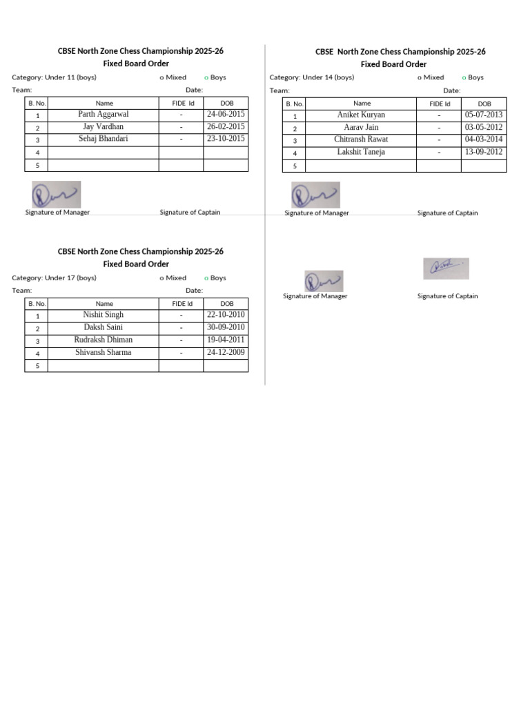 CBSE North Zone Chess 2025-26 | PDF