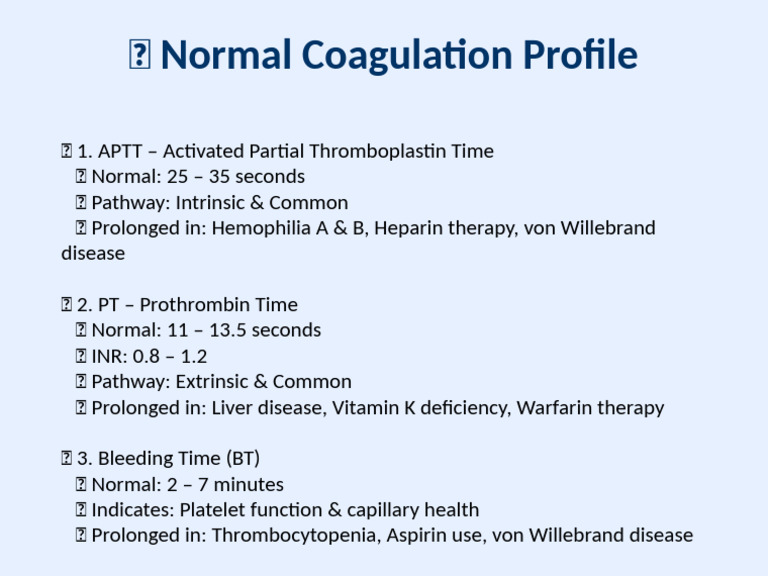 Normal Coagulation Profile Overview | PDF