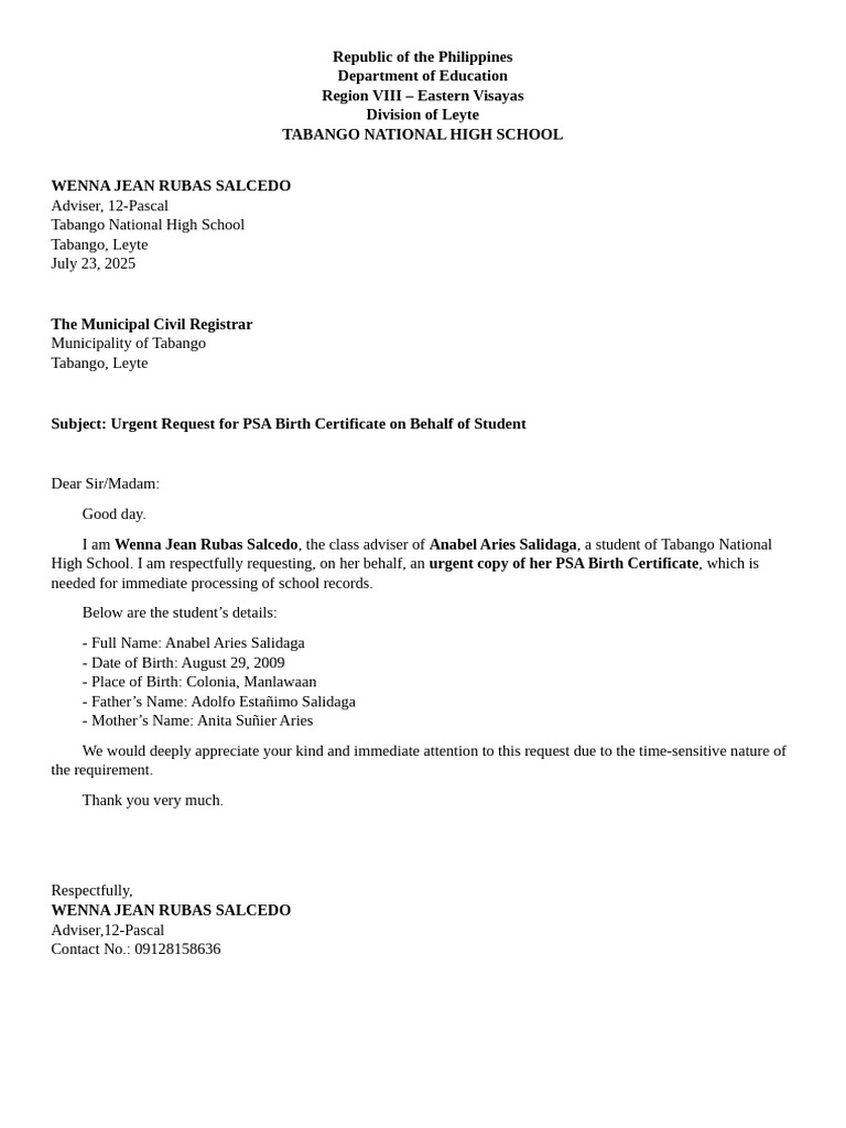 Request Letter Psa | PDF