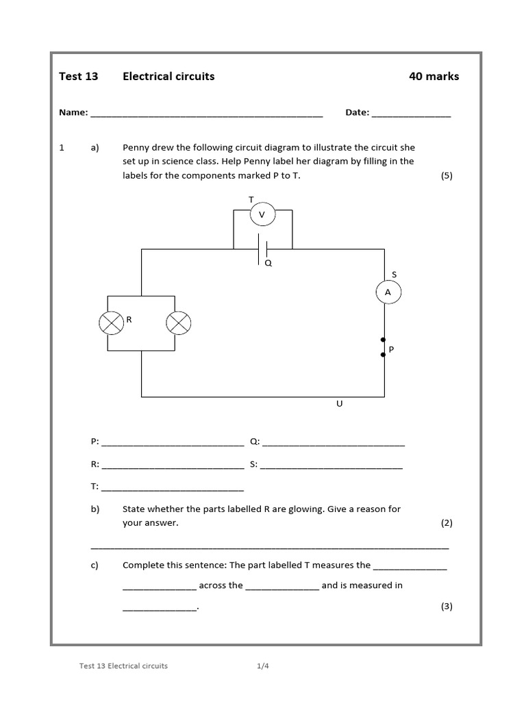 Electrical Circuits Test Questions | PDF | Voltage | Series And ...