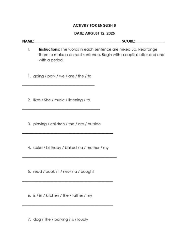 Activity For English 8 | PDF