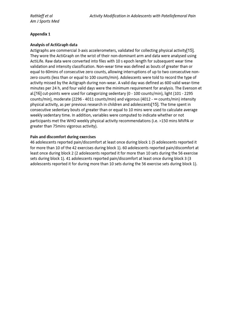 Activity Modification in Adolescents With Patellofemoral Pain | PDF ...