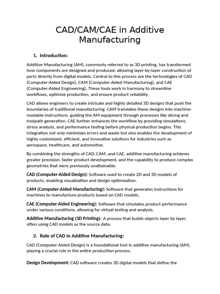 CAD/CAM/CAE in Additive Manufacturing | PDF | 3 D Printing | Computer ...