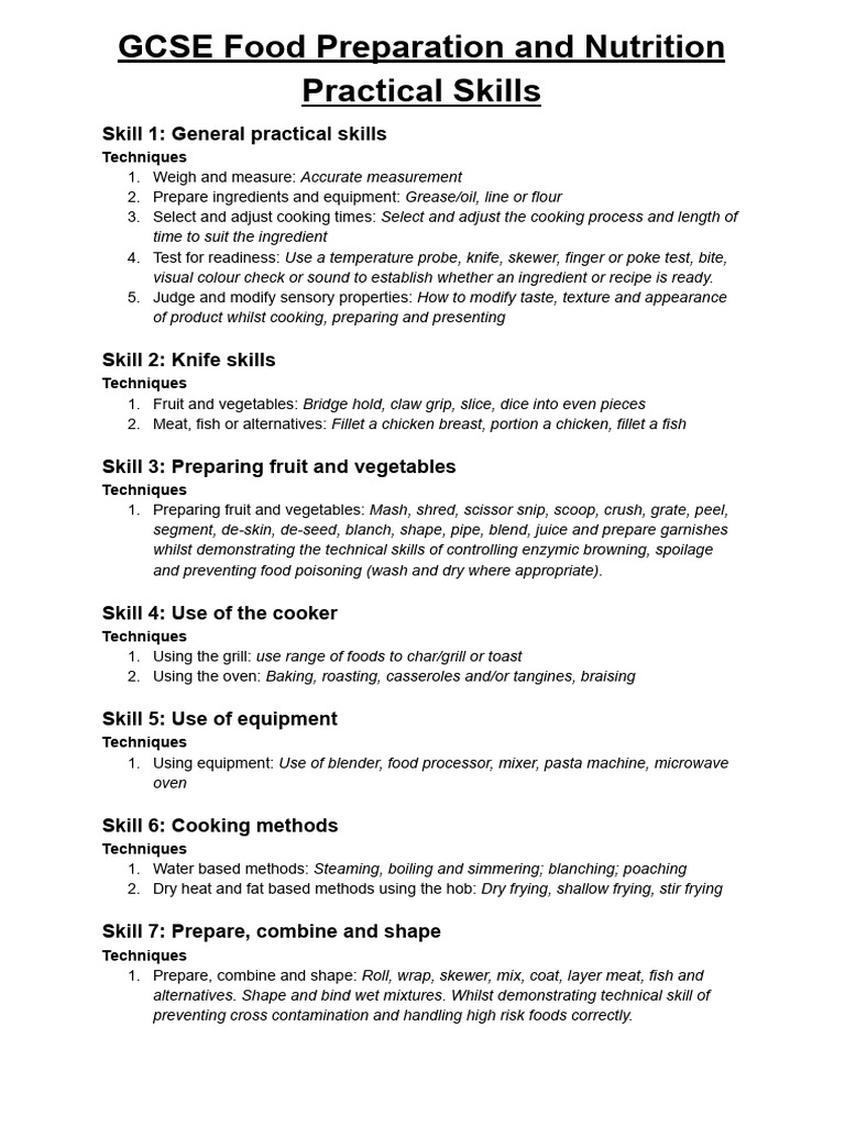 GCSE Food Tech Practical Skills Guide | PDF | Breads | Pasta