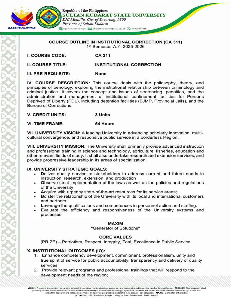 CA 311 Course Outline. 1st Semester A.Y. 2025 2026 | PDF | Crimes | Crime & Violence