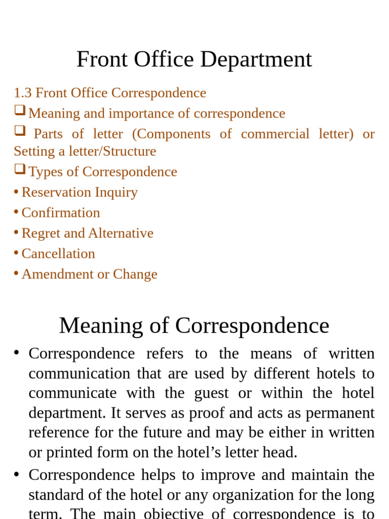 Front Office Correspondence Essentials | PDF