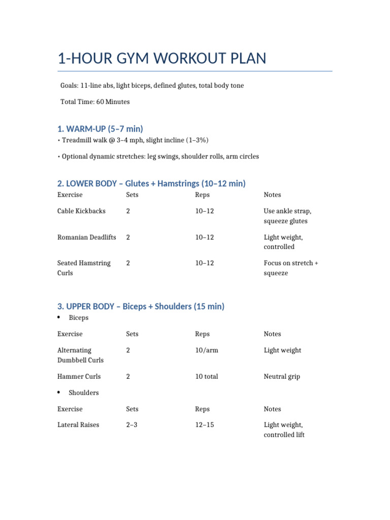1-Hour Full Body Gym Workout Plan | PDF