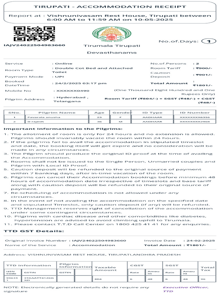 Accommodation Receipt | PDF