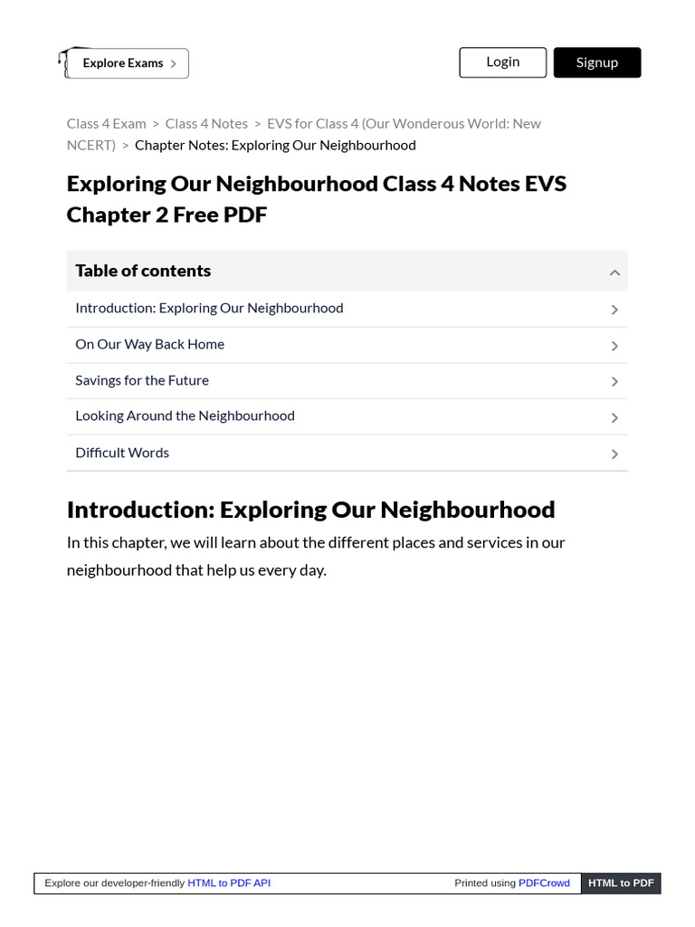 Exploring Our Neighbourhood: Class 4 Notes | PDF