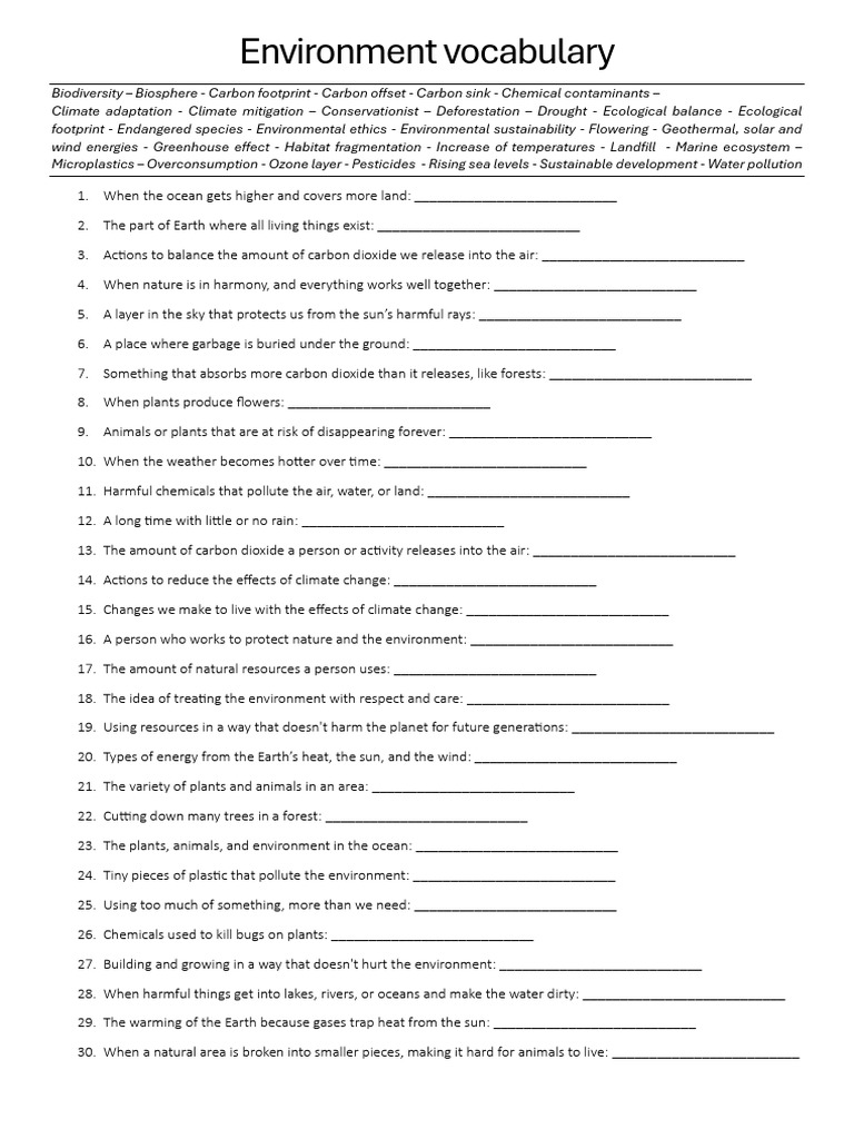Essential Environmental Vocabulary Guide | PDF | Natural Environment ...