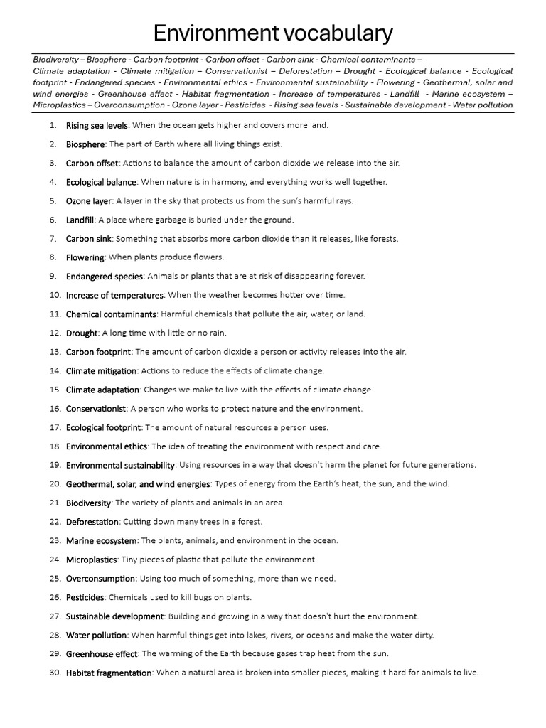 Key Environmental Vocabulary Guide | PDF | Natural Environment ...