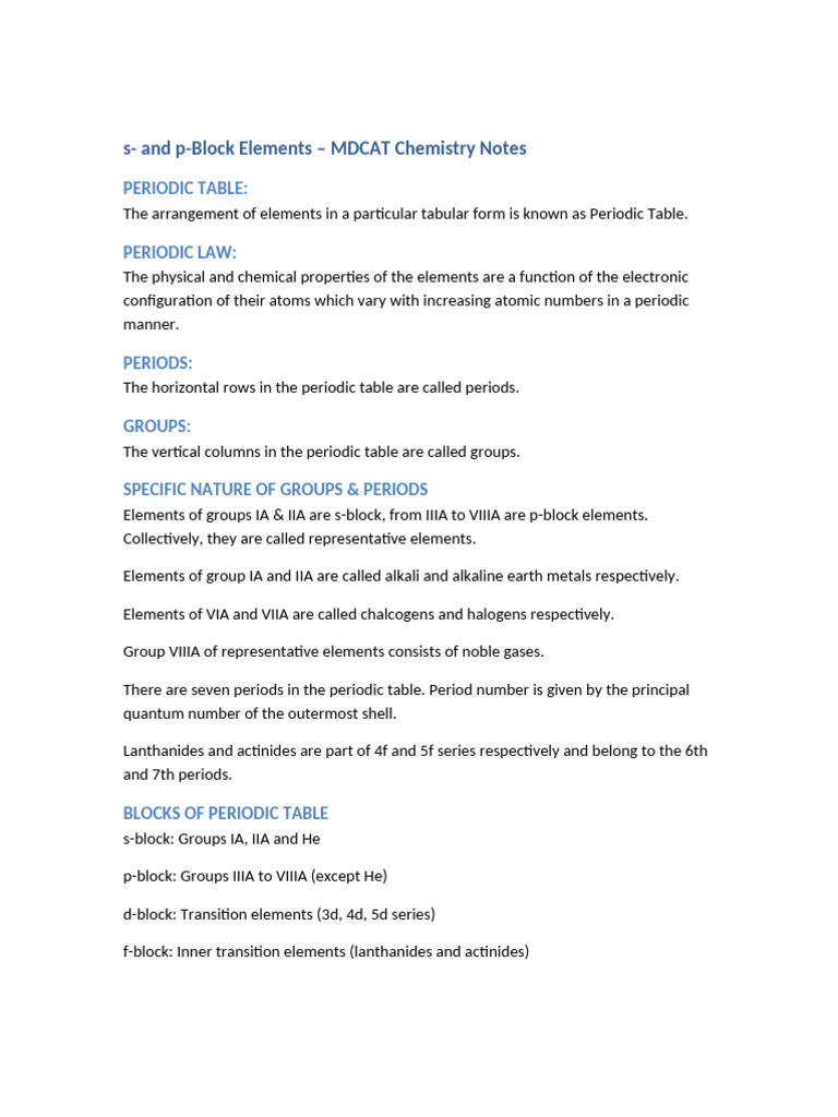 s- and p-Block Elements Overview | PDF | Periodic Table | Chemistry