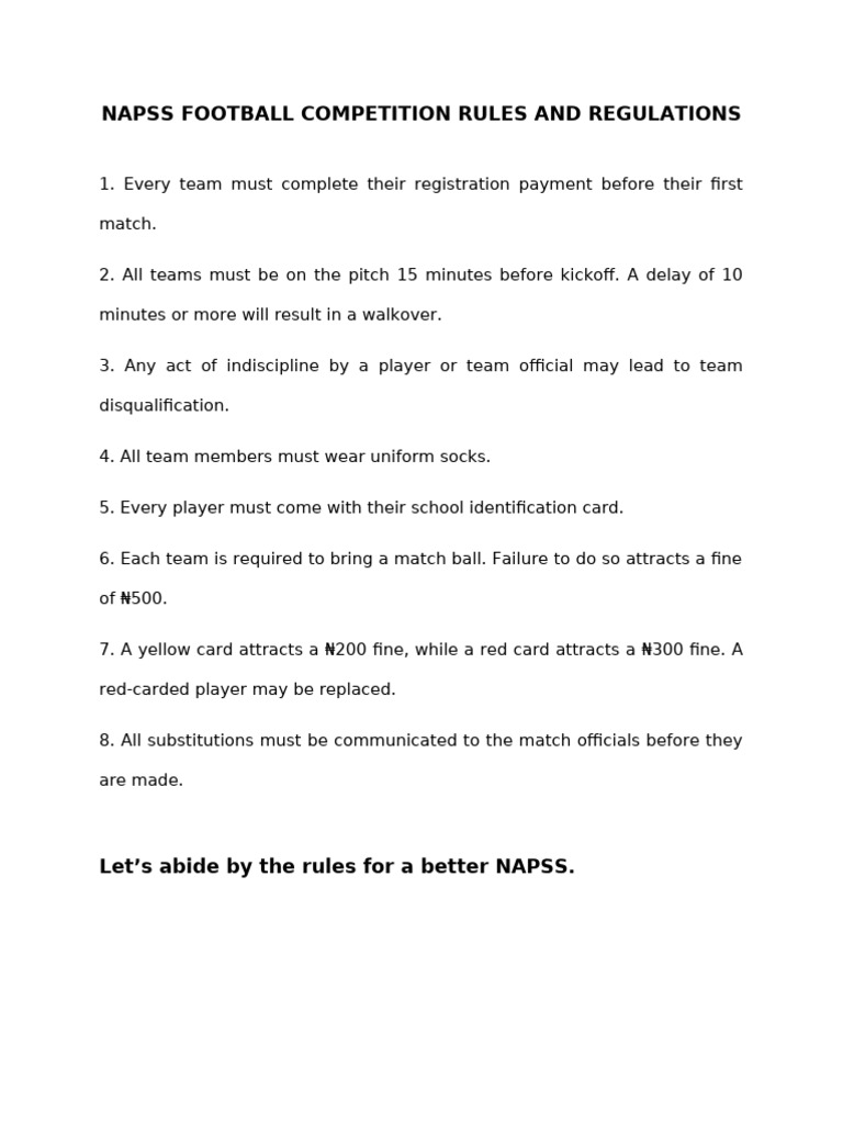 Napss Football Competition Rules and Regulations | PDF